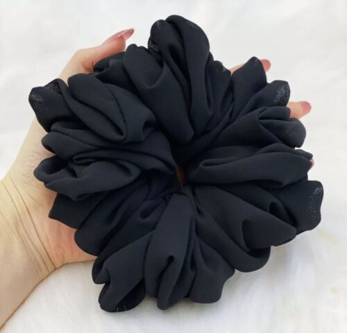 2x Volumiser Black Plain Chiffon Elasticated Scrunchie Hair Band Under ...
