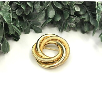 Vintage brooch gold tone textured twisted loops | eBay