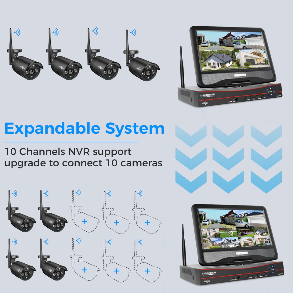 10CH 5MP Wired Wifi Security Camera CCTV System Kit Audio W/10” Monitor ...