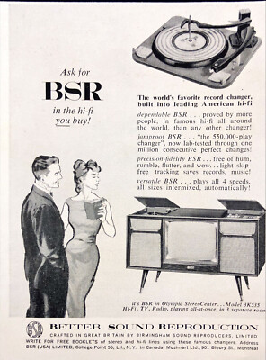 1961 BSR Record Changer Turntable Stereo Vintage Print Ad TV Radio Hi ...