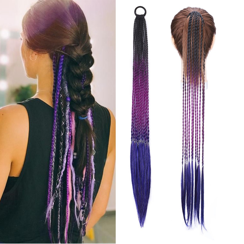 Rainbow Box Braids Pigtail Ponytail Wrap Ponytail Twist Braiding Hair ...