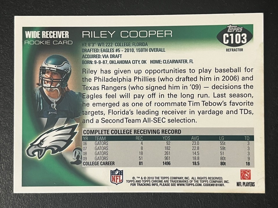 2010 Topps Chrome Riley Cooper #C103 RC Rookie X-Refractor ...