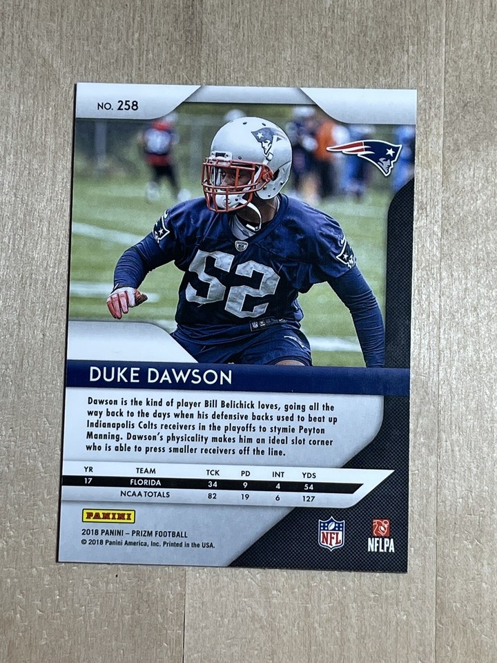 2018 New England Patriots ROOKIE Duke Dawson Panini Prizm ROOKIE CARD ...
