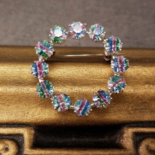Vintage Silver Art Deco Iris Crystal Glass Eternity Brooch Estate ...
