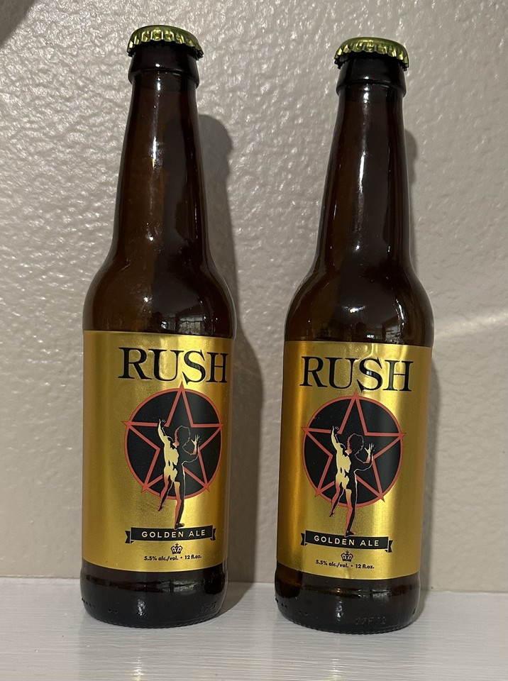 Rush Golden Ale Beer Bottles - 2 Total- Geddy Lee Alex Lifeson | eBay