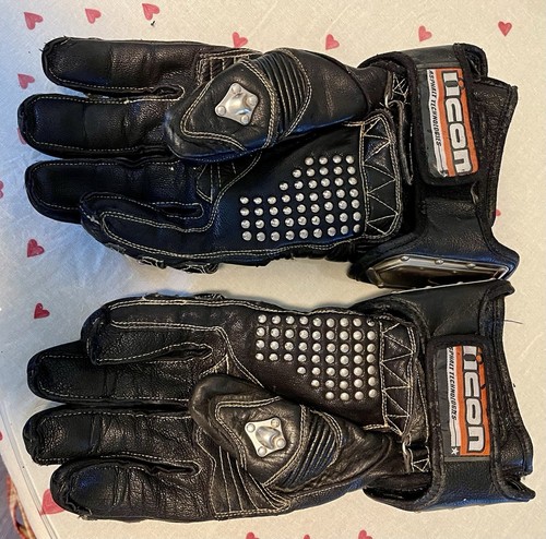 Vintage iCON TiMax XL Leather Gauntlet Motorcycle gloves. Good Used ...