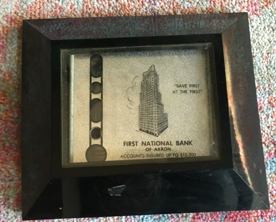 Vintage First National Bank of Akron Ohio Framed metal BANK / clock | eBay