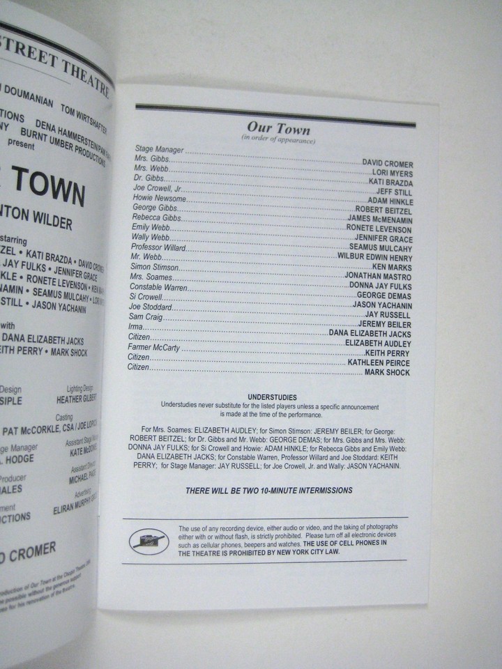 Our Town Program Barrow Street Theatre David Cromer George Demas Robert ...