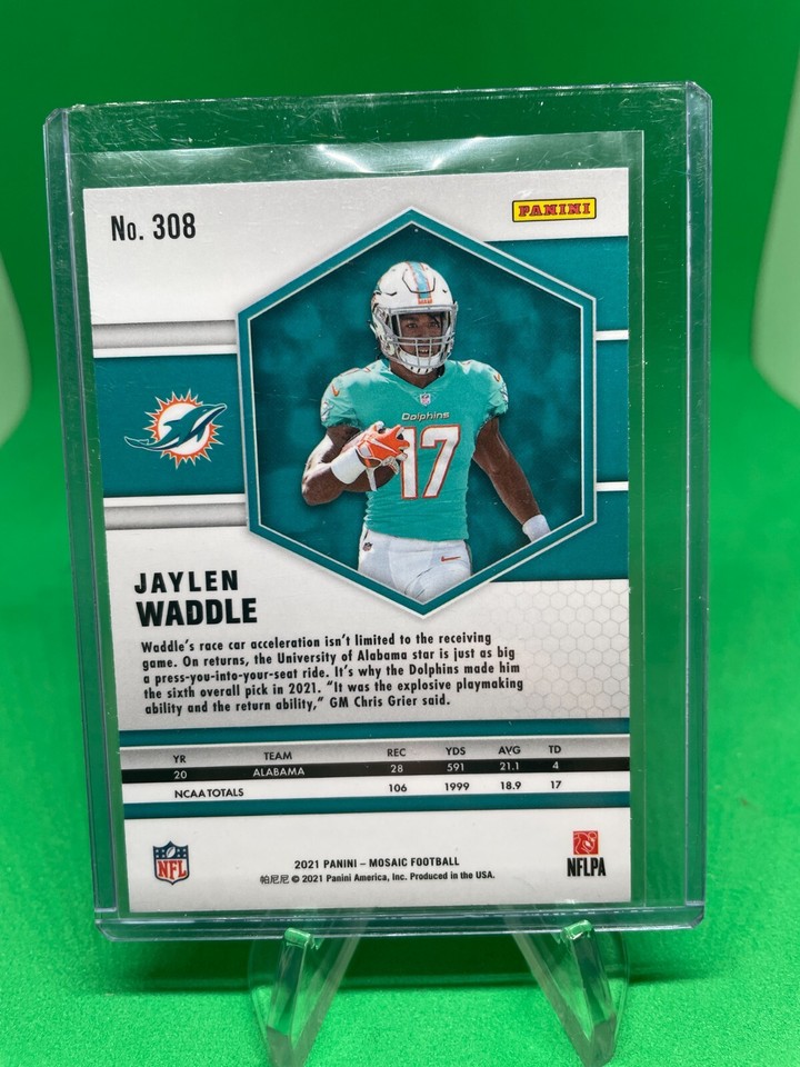 2021 Panini Mosaic Jaylen Waddle Rookie Card RC #308 Miami Dolphins | eBay