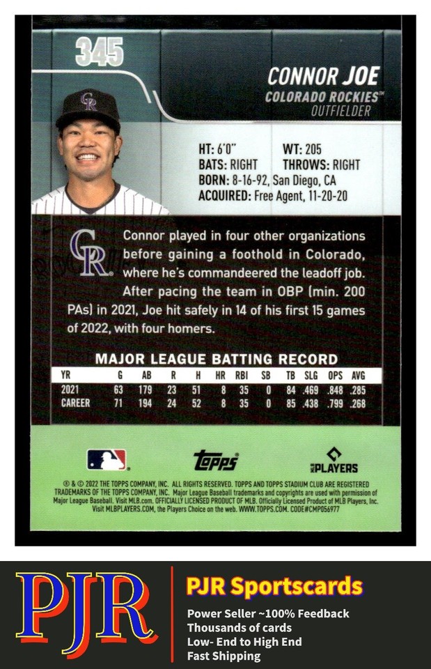 2022 Stadium Club Chrome #345 Conner Joe Rockies BUY 4 -35% OFF | eBay