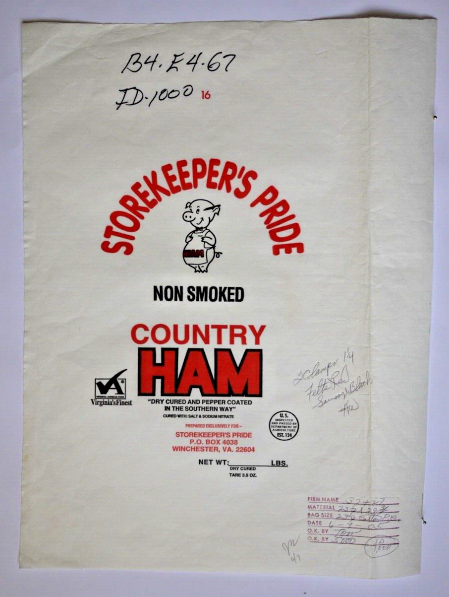 Vintage Paper Sack Bag - STOREKEEPER'S PRIDE COUNTRY HAM, WINCHESTER VA ...