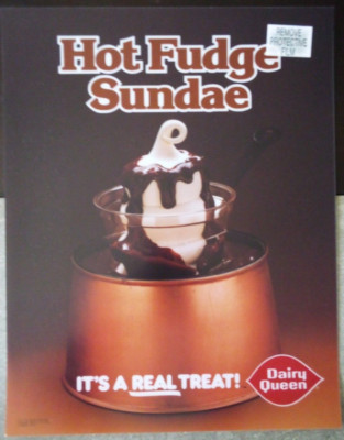 VTG 1980 DAIRY QUEEN ADVERTISING VINYL POSTER SIGN HOT FUDGE SUNDAE ...