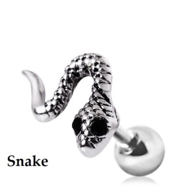 Snake Tragus 6mm Helix Bar Cartilage Upper Ear Piercing Earring Black ...