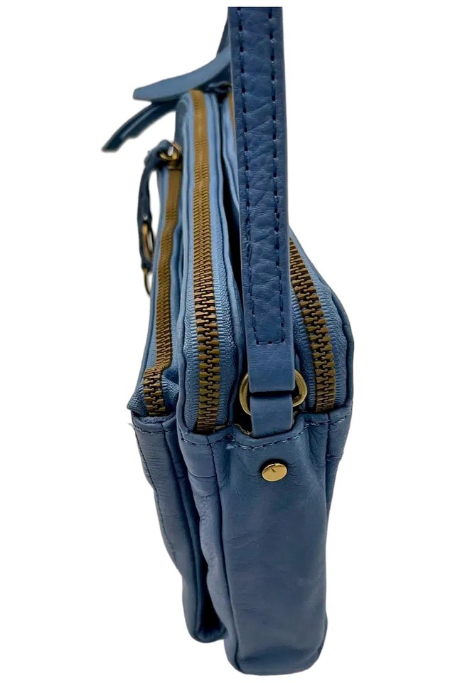 American Leather Co. York Leather Triple Entry Crossbody Marina Blue | eBay