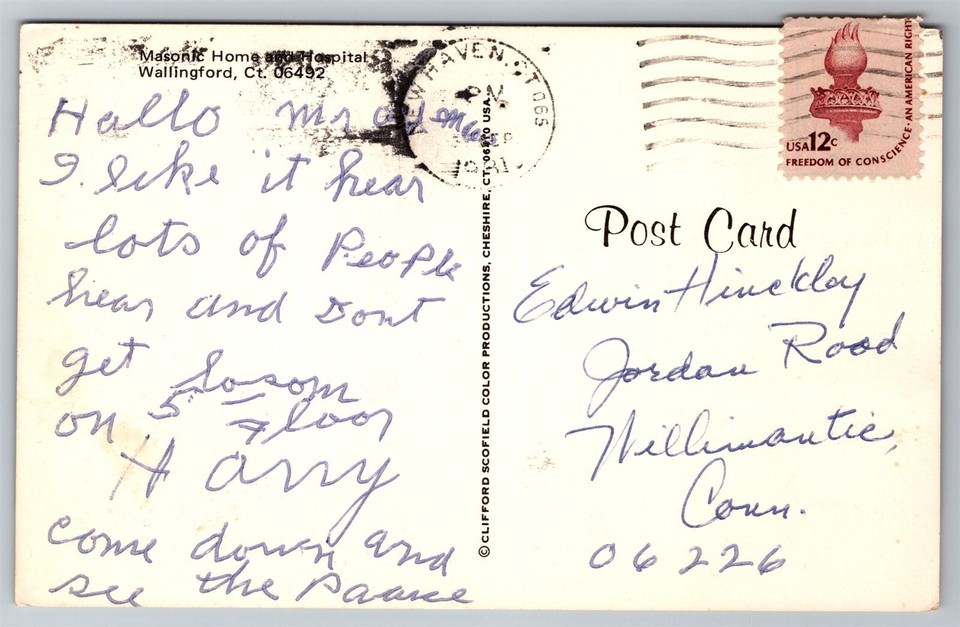 Postcard Masonic Home and Hospital, Wallingford Connecticut 1981 D171 ...