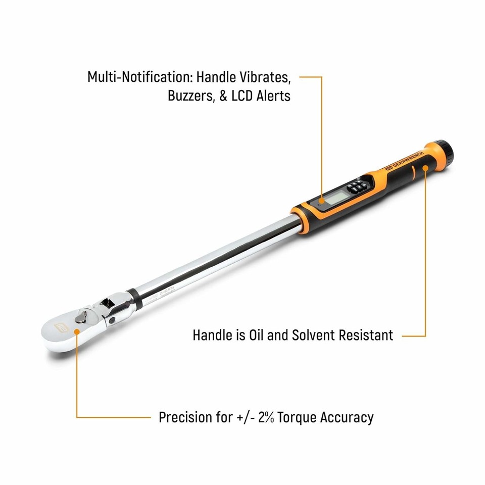 1/2 Drive Electronic Torque Wrench - Target Torque Alerts & 72-Tooth ...