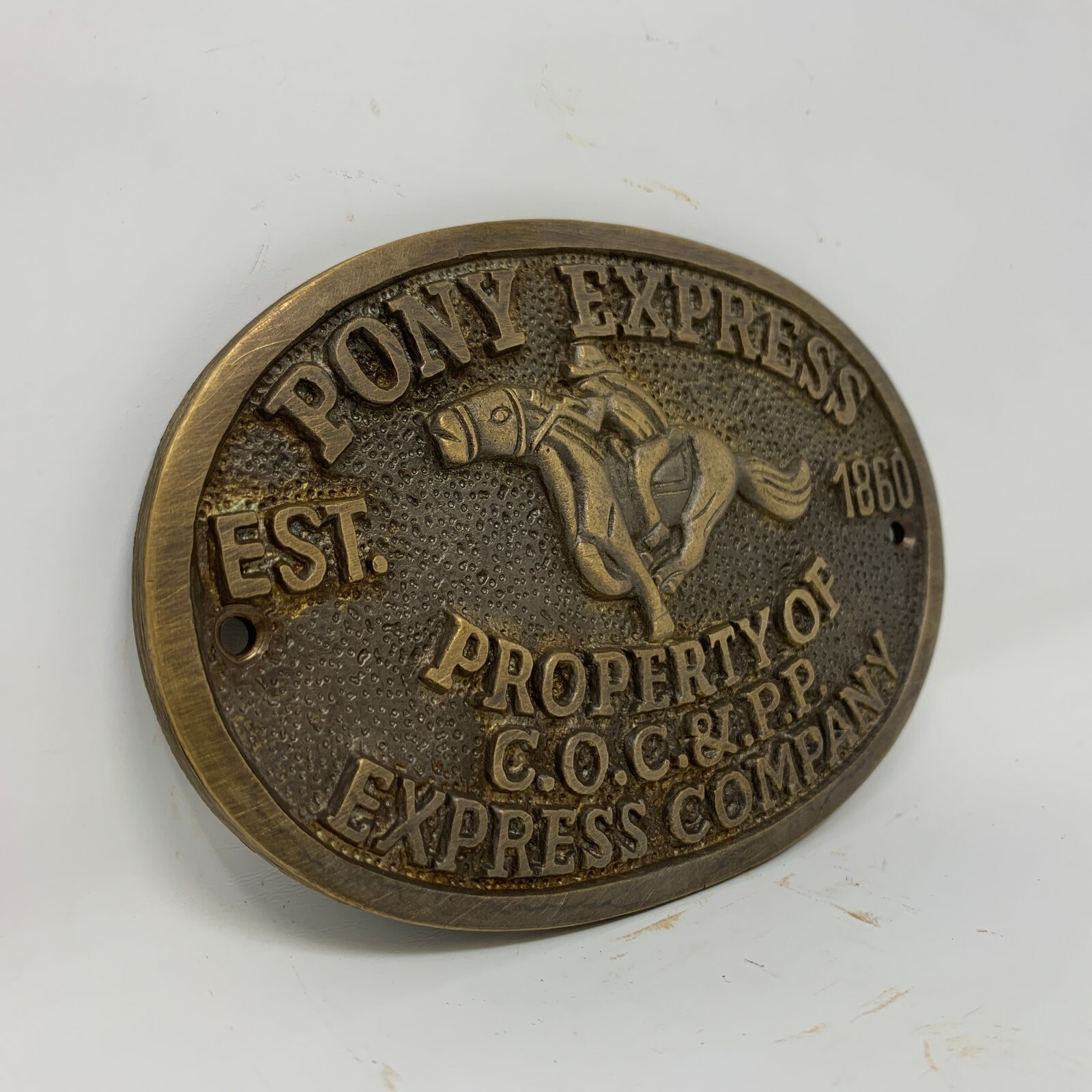 Pony Express Old West Sold Brass Plaque With Raised Letters And Antique ...