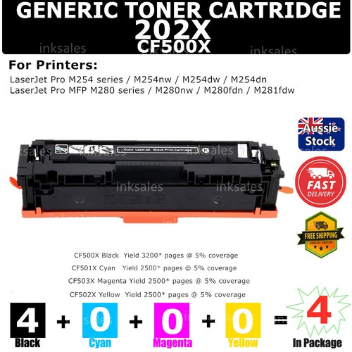 4x Generic Toner 202X CF500X Black For HP M254nw M254dn M254dw MFP ...