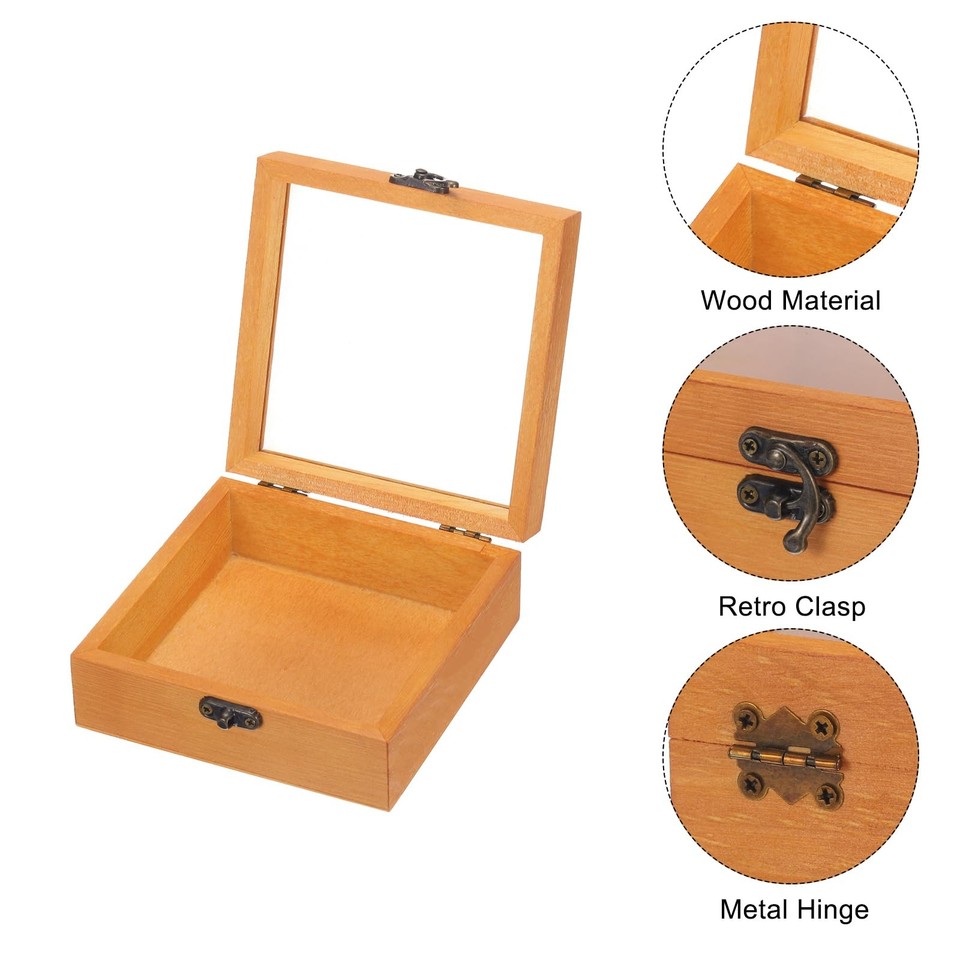 Unfinished Wooden Display Box with Hinged Lid,4.7"x4.7"x2" Small Wood ...