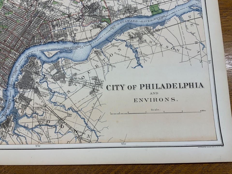 1901 Atlas Map City of Philadelphia Pennsylvania Delaware River J & J ...