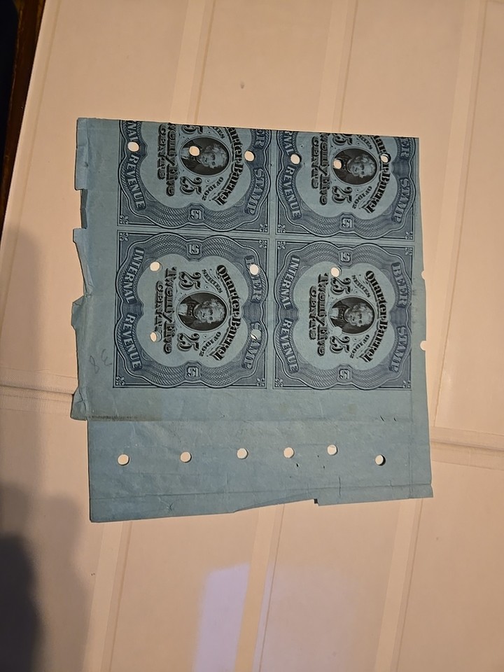 US Scott REA 77C 1902 Revenue Beer Stamp Green 1/4 Barrel 25 Cent Block ...