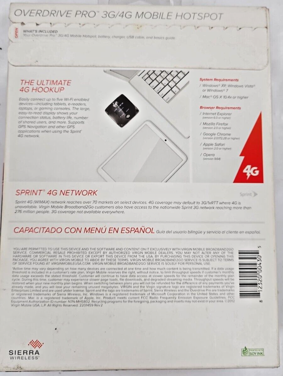 BRAND NEW Virgin Mobile Overdrive Pro 3G/4G Mobile Hotspot Broadband ...