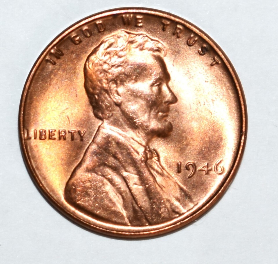 1946 No Mint Mark Penny One Cent Uncirculated Red Strike Through Mult ...