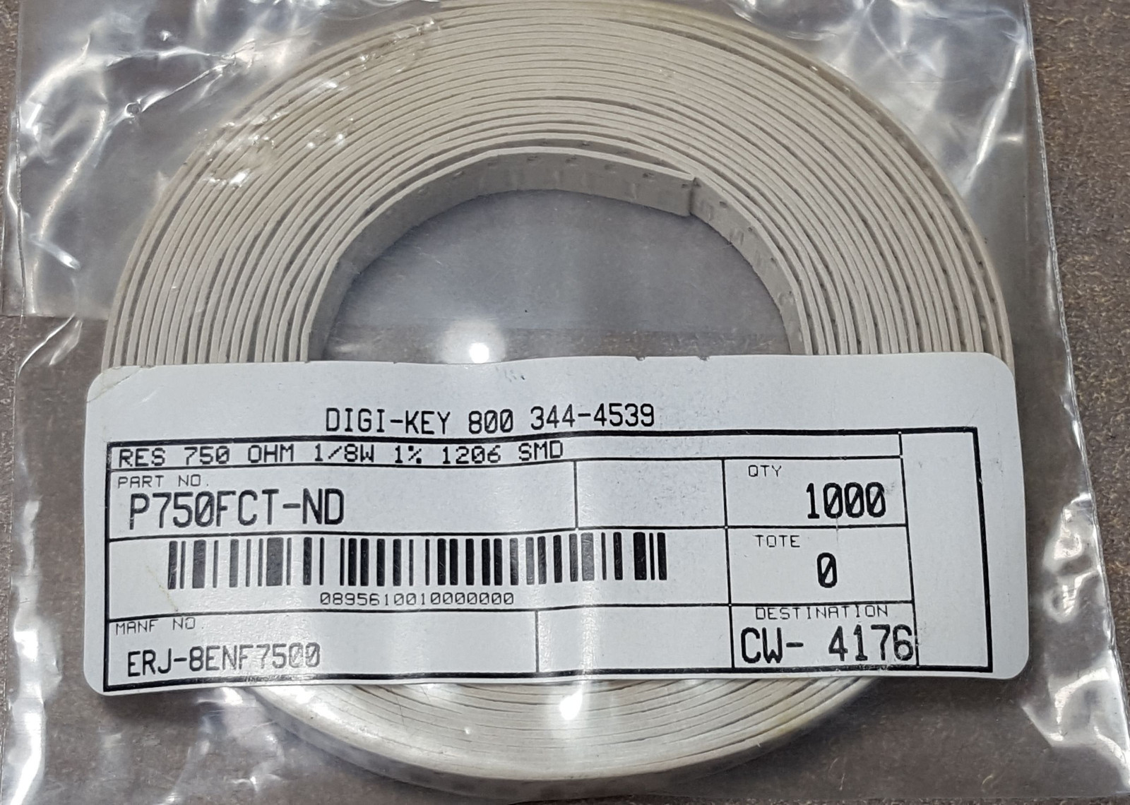 Lot of 1,000 Chip Resistor 750 Ohms ±1% 0.25W, 1/8W ERJ-8ENF7500 ...