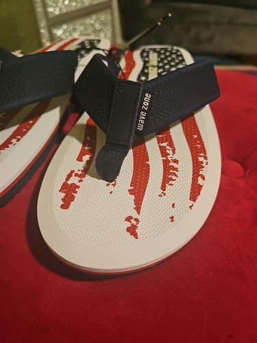NWT Wave Zone Palm Patriotic American Flag Flip Flops Men's Size 8-9 ...