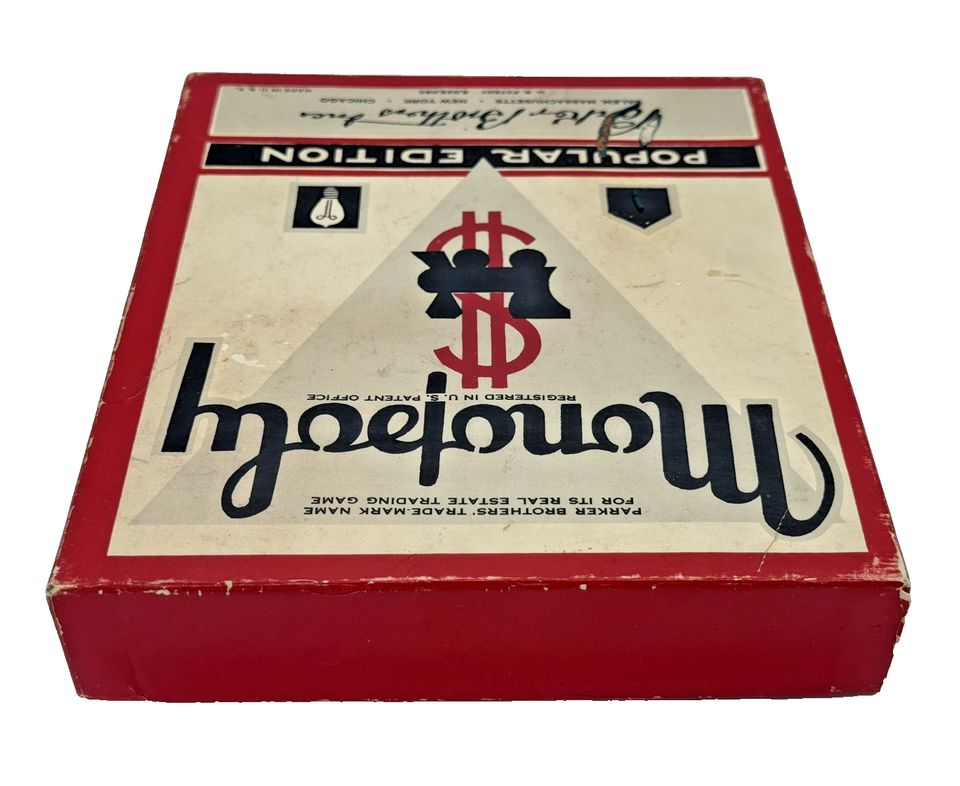 Vintage Monopoly Game 1950-1951 Popular Edition Red Box Wooden Pieces ...