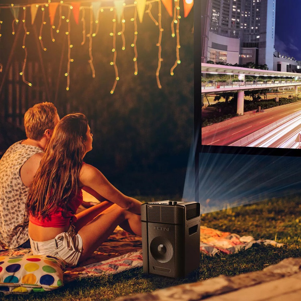 ION Audio iPA119b 150-Inch Home Projector and Bluetooth Speaker with ...