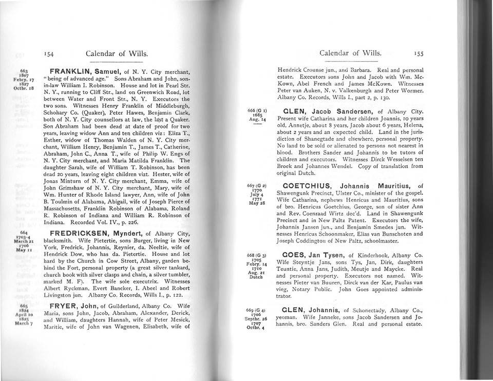 New York- Calendar of Wills On File and Recorded in ... Albany 1626 ...