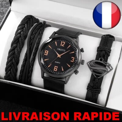 YBOTTI Watch + 3 Strap Leather Superman Black Sport Quartz Men's Gift ...