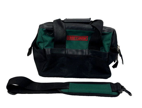 Vintage Craftsman Green & Black Canvas Wide Mouth Pockets Zipper Tool ...