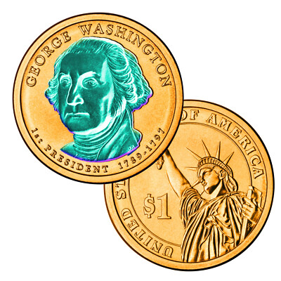 2007 George Washington Enhanced Gold Hologram Presidential Dollar coin ...
