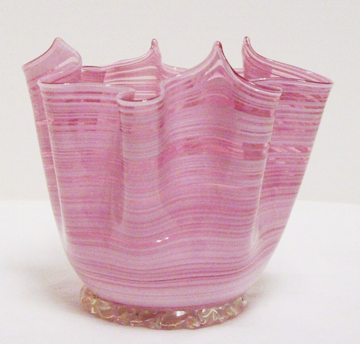 Italian Murano Venetian Glass Mezza Filigrana Handkerchief Vase Pink ...