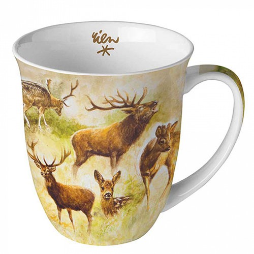 Tasse 10cm Porzellan mit Hirsch Reh Motiv - 0,4L Keramiktasse Waldtiere ...