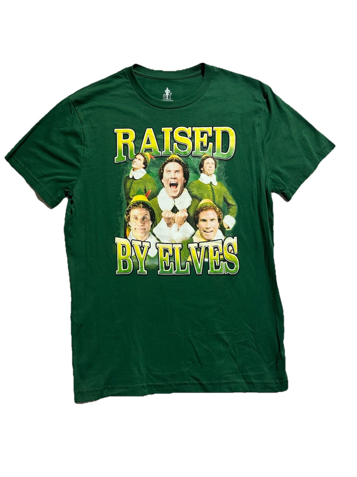 Elf Raised By Elves Buddy Will Ferrell Mens Christmas T-Shirt Med Green ...