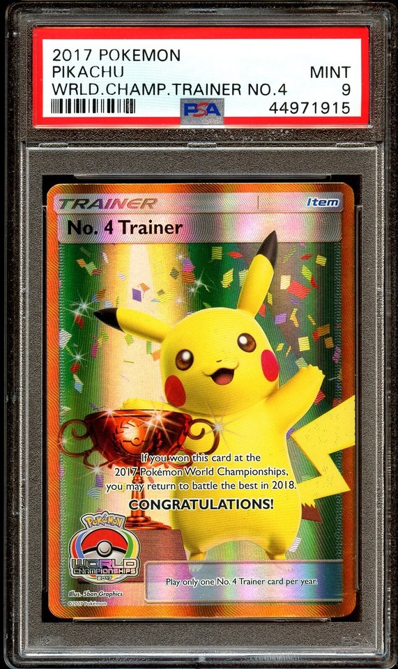 PSA 9 MINT No. 4 TRAINER 2017 Worlds TROPHY Pikachu FULL ART Pokemon ...