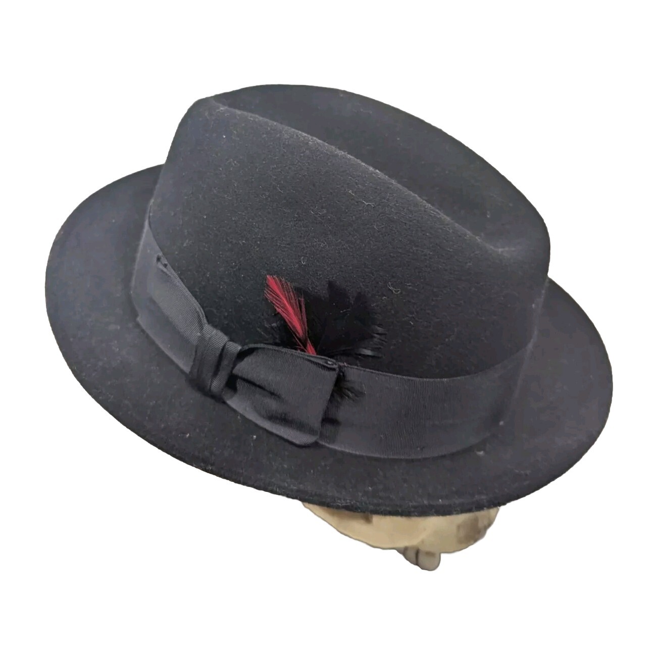 MENS 7 DOBBS fifth Ave New York Pure Wool BLACK FEDORA Randall Feather ...