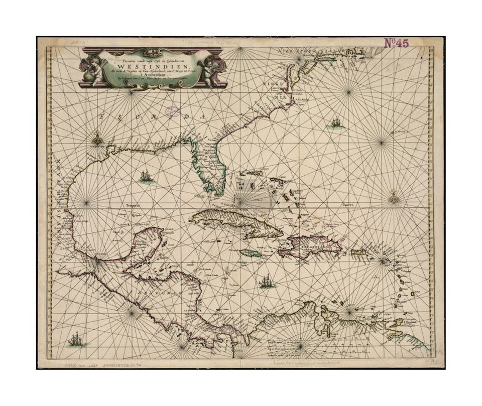 1661 Map West Indies|Caribbean Sea Pascaarte vande vaste cust en ...
