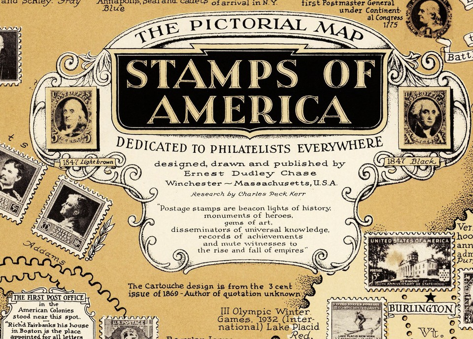 United States Stamps Pictorial Map U.S.A Philatelists of America Wall ...
