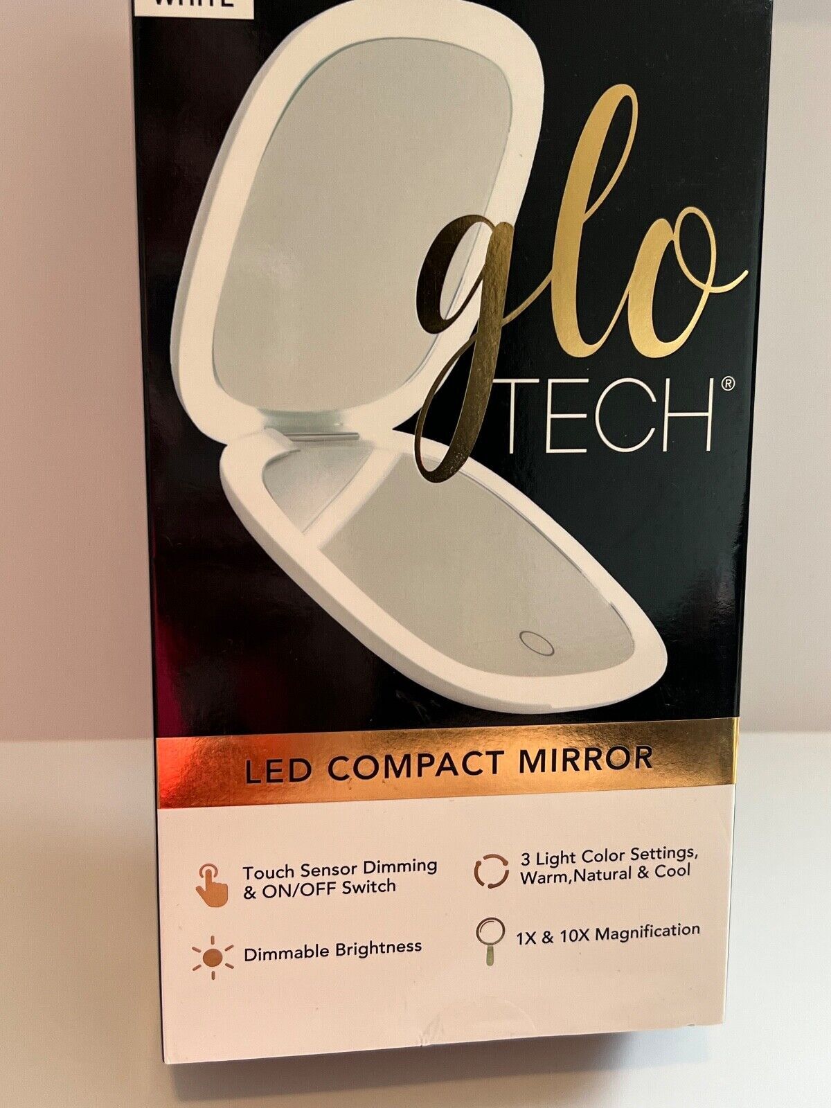 GLO TECH LED COMPACT Magnifying Small Mirror 1X & 10X Travel 4” *White ...