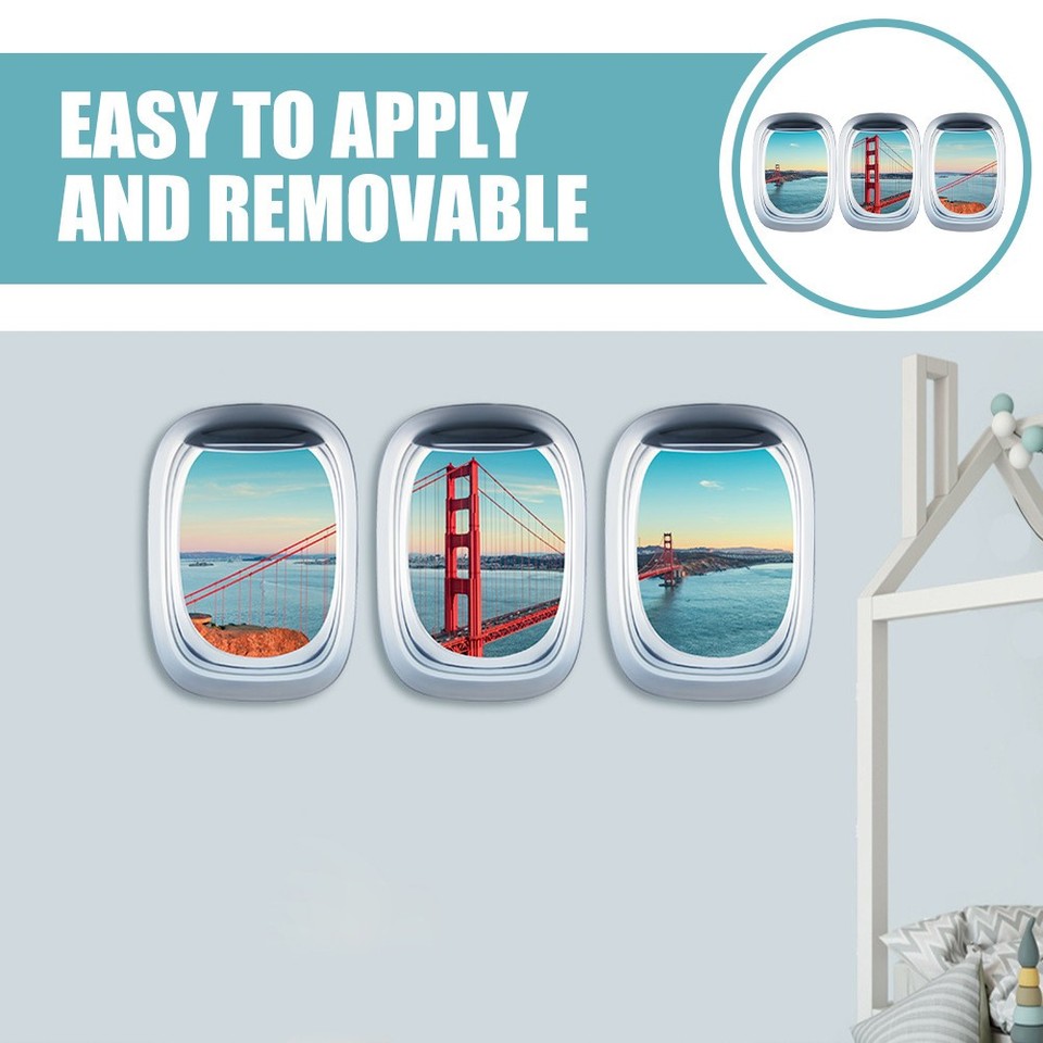 3 Pcs Airplane Wall Sticker Decorative Decal Glass Stickers Faux Window ...