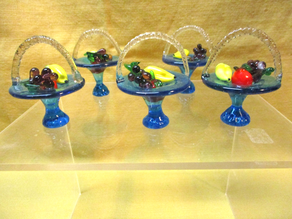 Five Miniature Hand Blown Glass Fruit Baskets, Tree Ornaments, Table ...