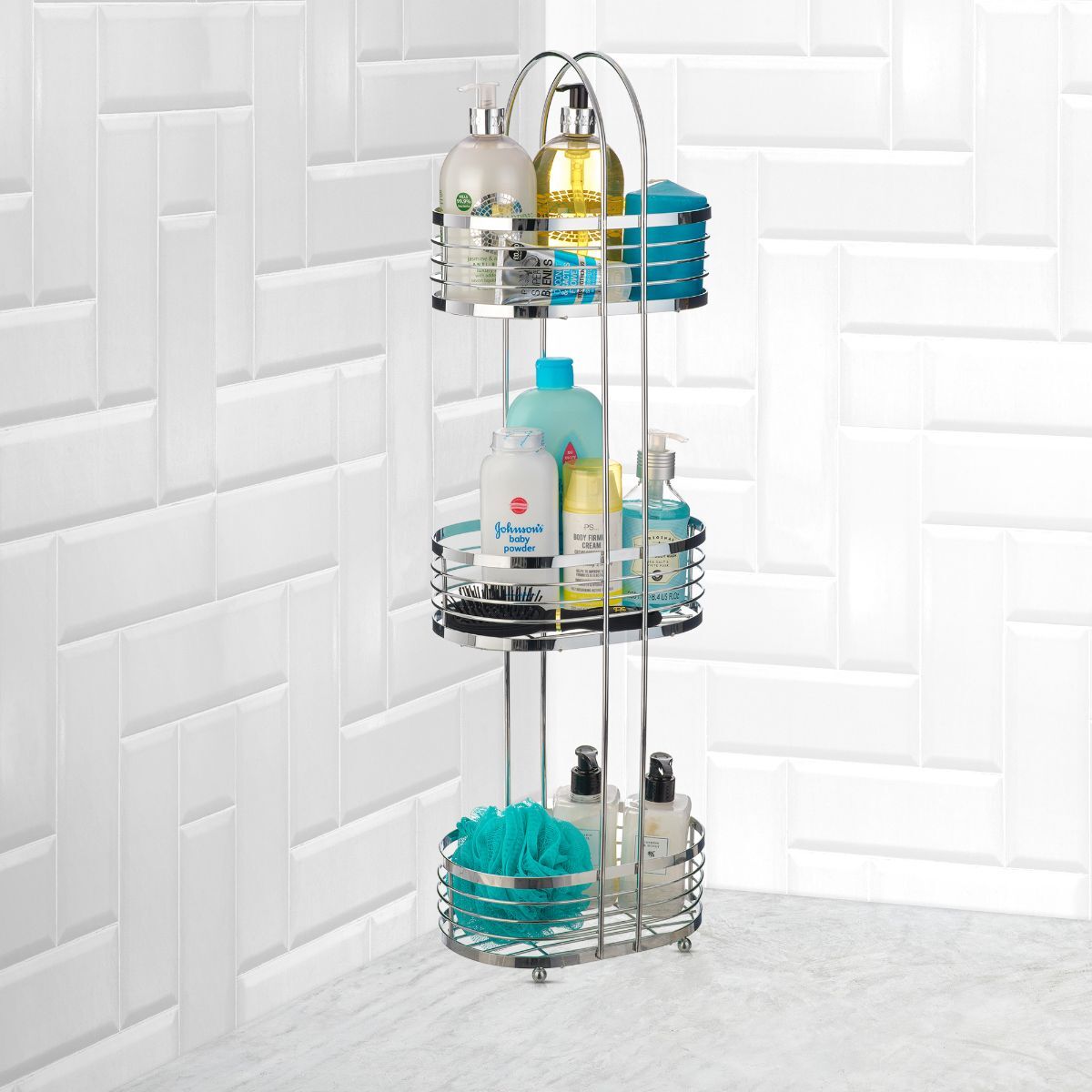 Free Standing 3 Tier Chrome Shower Caddy Bathroom Storage Rack Shelf ...