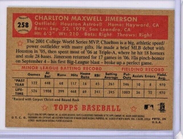 2006 Topps '52 Rookie Card #258 Charlton Jimerson - Houston Astros ...