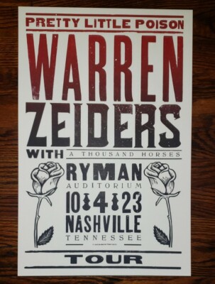 WARREN ZEIDERS Ryman 2023 HATCH SHOW PRINT Nashville Concert Poster ...