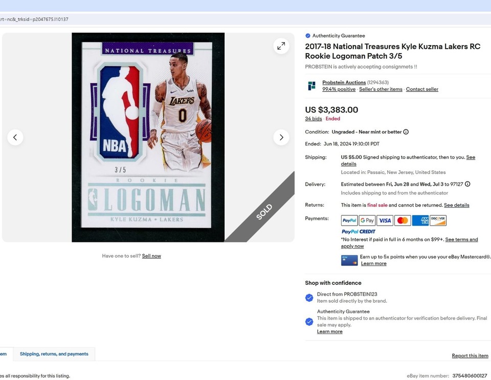 2018 NATIONAL TREASURES ROOKIE LOGOMAN PATCH LUKA DONCIC BGS 9 POP 1 ...