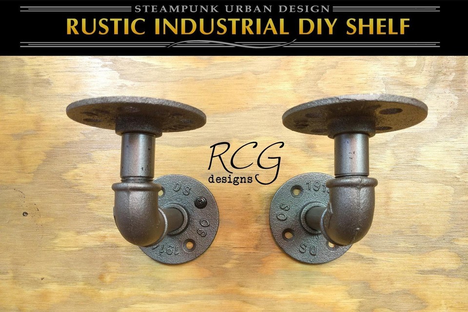 Pair 2x4" L Brackets DIY Pipes (8"-10" deep shelf) urban steampunk ...